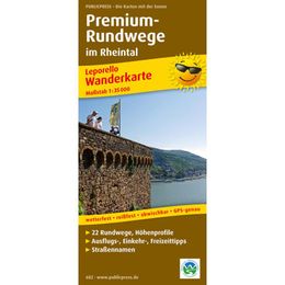 PublicPress Leporello Wanderkarte Premium-Rundwege im Rheintal, Karte (im Sinne von Landkarte)