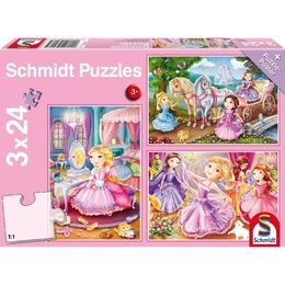 Schmidt Spiele Schmidt Puzzle 3x24 - Märchenhafte Prinzessin (Kinderpuzzle)