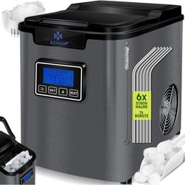 Kesser - Eiswürfelbereiter Eiswürfelmaschine Edelstahl 150W Ice Maker 12 kg 24 h 3 Würfelgrößen Zubereitung in 6 min 2.2 Liter Wassertank Anthrazit /