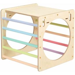 Activity Cube / Holzwürfel aus Holz Pastellfarben Indoor Klettergerüst für Kinder Montessori Spielzeug - Braun - Katehaa