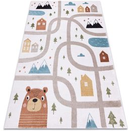 RUGSX - Teppich fun Polar für Kinder, Straßen, Wald, creme multicolour 80x150 cm