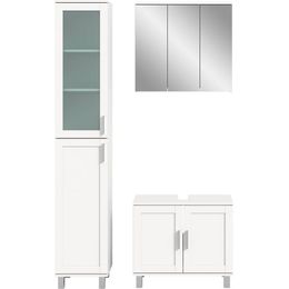 Welltime Badmöbel-Set, (3-St), bestehend aus Hochschrank, Waschbeckenunterschrank, Spiegelschrank, weiß