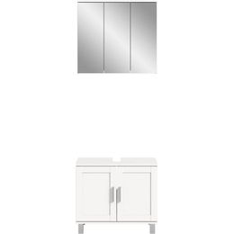 Welltime Badmöbel-Set, (2-St), Bad Möbel Set bestehend aus Waschbeckenunterschrank, Spiegelschrank, weiß
