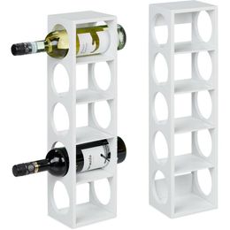 Relaxdays - Weinregal für 5 Flaschen, 2er Set, Weinständer Bambus, HxBxT: 53 x 14 x 12 cm, Weinhalter stehend, Küche, weiß