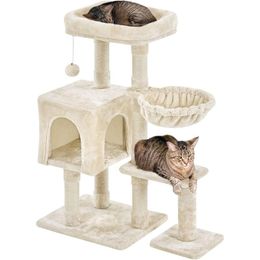 Kratzbaum 96 cm hoch Katzenbaum Kletterbaum für Katzen, mit Sisal Plüsch Katzenhöhle und Korb, Beige - Yaheetech