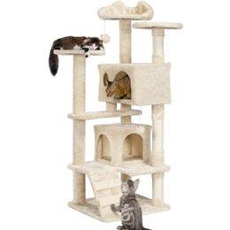 Yaheetech Kratzbaum Stabiler Katzenbaum Katzenkratzbaum Katzenmöbel, Kletterbaum für Katzen Höhe 137 cm, Beige