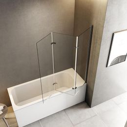 Meykoers Duschabtrennung 130x140cm Duschwand für Badewanne, Dreifalten Duschwand Badewannenaufsatz mit 6mm Nano Easy Clean Glas