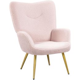 1 x Moderner Sessel Ohrensessel aus Bouclé-Gewebe Armsessel Lehnsessel Polsterstuhl bis 136 kg Belastbar Rosa - Yaheetech