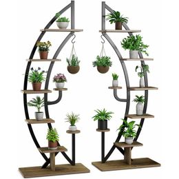 6-stöckiger Metall-Pflanzenständer, halbmondförmiger Leiter-Pflanzgefäß mit Haken, Blumentopfregal, Ausstellungsregal für Wohnzimmer, Schlafzimmer,