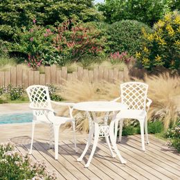 3-tlg. Gartenmöbel Set Bistro-Set - Esstisch mit 2 Stühlen Aluminiumguss Weiß BV954044 Bonnevie