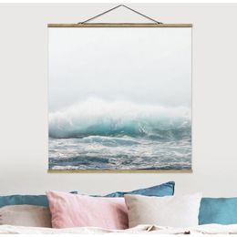 MICASIA Stoffbild mit Posterleisten - Große Welle Hawaii - Quadrat 1:1 Größe HxB: 80cm x 80cm Material: Eiche