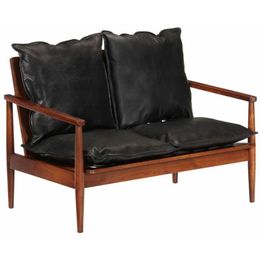 MAISONCHIC 2-Sitzer-Sofa Loungesofa Couch Modern Schwarz Echtleder und Massivholz Akazie DE20920