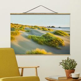MICASIA Stoffbild mit Posterleisten - Dünen und Gräser am Meer - Querformat 2:3 Größe HxB: 66.5cm x 100cm Material: Eiche
