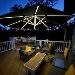 Quadratisch Alu Groß Sonnenschirm Ampelschirm mit Led und Kurbel 3.3 x 3.3 m für Balkon Terrasse Garten,Sonnenschutz UV50+ und wasserdicht