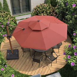 Garten Sonnenschirm, rund Alu Holzoptik Ampelschirm Überhang mit Kurbelgriff und Neigung für Balkon 3.30 m, Ziegelrot - Purple Leaf