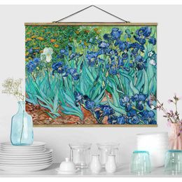 MICASIA Stoffbild mit Posterleisten - Vincent van Gogh - Iris - Querformat 3:4 Größe HxB: 75cm x 100cm Material: Eiche