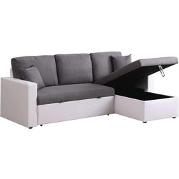 HABITAT ET JARDIN Umkehrbares Ecksofa mit Schlaffunktion und Stauraum "Alain" - 221 x 145 x 85 cm - 3-Sitzer - Grau / Weiß