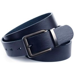 Anthoni Crown Herren Lederg&uuml;rtel 3,5 cm breiter Casual-Volllederg&uuml;rtel blau