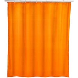 Anti-Schimmel Duschvorhang Uni Orange, Textil (Polyester), 180 x 200 cm, waschbar, Orange, Polyester orange - orange - Wenko