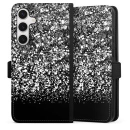 DeinDesign Handyhülle Glitzer Look Schneeflocken Muster Snow Fall Glitter Look, Samsung Galaxy S24+ Hülle Handy Flip Case Wallet Cover, schwarz