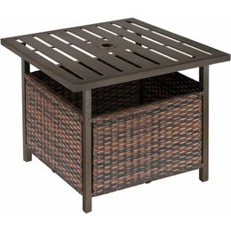 Rattantisch Gartentisch Terrassentisch Kaffeetisch mit Schirmloch Perfekt für Garten Balkon Terrasse 55,5 x 55,5 x 46 cm Braun - Braun - Outsunny