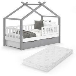 Kinderbett Design" 160x80 cm Grau/Weiß mit Matratze und Schubladen Vitalispa