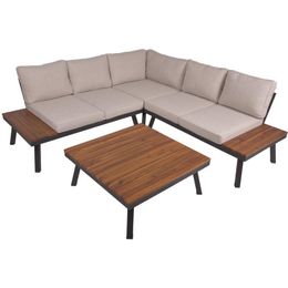 Garden Pleasure Lounge-Set theresa, 4tlg. - Stahl, Akazie, anthrazitfarbiges Gestell, beiger Bezug 305456