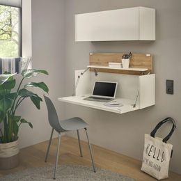 Lomadox Büromöbel-Set CRISP-61, (Spar-Set, 2-tlg., Sekretär Hängeschrank), Schrank mit Hängesekretär, weiß mit Eiche