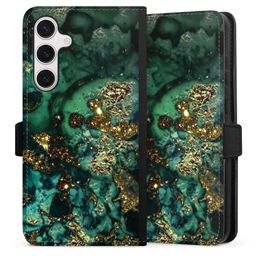 DeinDesign Handyhülle Marmor Glitzer Look Muster Cyan Glitter Marble Look, Samsung Galaxy S24+ Hülle Handy Flip Case Wallet Cover, schwarz
