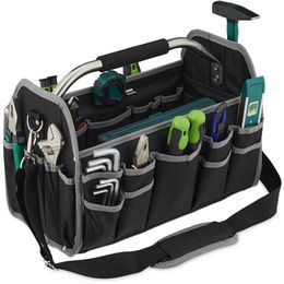 Werkzeugtasche, leer, Schultergurt & Tragegriff, offene Tragetasche für Werkzeug, hbt 30 x 42 x 23 cm, schwarz - Relaxdays