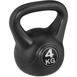 Kettlebell 4 kg, Kugelhantel Kunststoff, Fitness Workout, Schwunghantel, Damen & Herren, Kugelgewicht, schwarz - Relaxdays