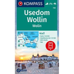 KOMPASS Wanderkarte 738 Insel Usedom - Insel Wollin/Wolin 1:50.000, Karte (im Sinne von Landkarte)