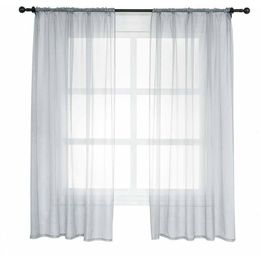 WOLTU Vorhänge mit Kräuselband Stores Gardinen Grau kurz transparent 140x245cm (BxH), 2er Set Gardinen Fensterschals Voile für Wohnzimmer