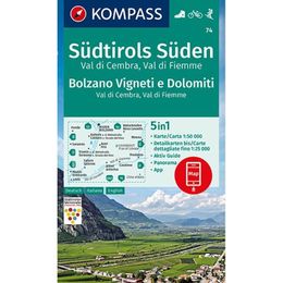 KOMPASS Wanderkarte 74 Südtirols Süden - Bolzano Vigneti e Dolomiti - Val di Cembra - Val di Fiemme 1:50.000, Karte (im Sinne von Landkarte)