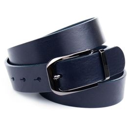 Anthoni Crown Herren Lederg&uuml;rtel 3,5 cm breiter Casual-Volllederg&uuml;rtel blau 110