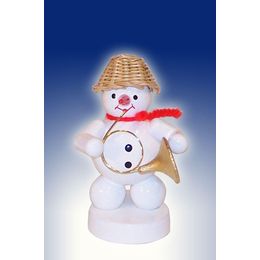 Volkskunst Zenker Sammelfigur Weihnachtsdekoration Schneemann mit Waldhorn Höhe 8cm NEU, bunt
