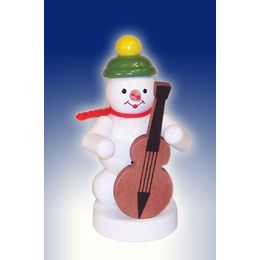 Volkskunst Zenker Sammelfigur Weihnachtsdekoration Schneemann mit Bassgeige Höhe 8cm NEU, bunt