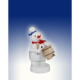 Volkskunst Zenker Sammelfigur Weihnachtsdekoration Schneemann mit Topf Höhe 8cm NEU, bunt