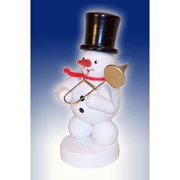 Volkskunst Zenker Sammelfigur Weihnachtsdekoration Schneemann mit Trompete Höhe 8cm NEU, bunt