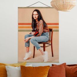 MICASIA Stoffbild mit Posterleisten - Jonas Loose - Retro Mona Lisa - Hochformat 4:3 Größe HxB: 106.5cm x 80cm Material: Eiche