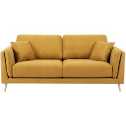 Miliboo Skandinavisches Sofa 3-Sitzer aus kumingelbem Stoff und hellem Holz VOGUE - Gelb