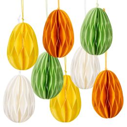 Logbuch-Verlag Osternest 8 Bunte Ostereier Honeycomb Waben Eier 10 cm, Osterdeko, bunt|gelb|grün