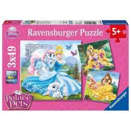 RAVENSBURGER VERLAG Disney Palace Pets: Belle, Cinderella und Rapunzel. Puzzle 3 x 49 Teile