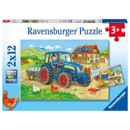 RAVENSBURGER VERLAG Puzzle BAUSTELLE UND BAUERNHOF 2x12-teilig