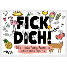 Riva Verlag FICK DICH! - 20 bitterböse Ausmal-Postkarten zum kreativen Abkotzen