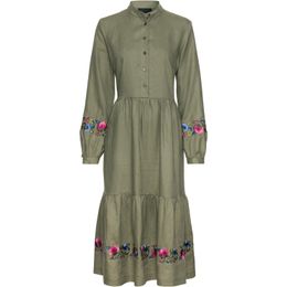 Reitmayer Leinenkleid mit Blumenstickerei Khaki (Größe: 38)
