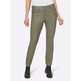 Lederimitathose Heine Gr. 42, Normalgrößen, grün (khaki) Damen Hosen 5-Pocket-Hose Kunstlederhosen