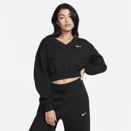 Nike Sportswear Phoenix Fleece Crop Top mit V-Ausschnitt für Damen - Schwarz