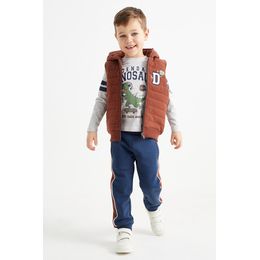 C&A Dino-Set-Langarmshirt, Steppweste und Jogginghose