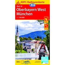 ADFC-Radtourenkarte 26 Oberbayern West / München 1:150.000, reiß- und wetterfest, GPS-Tracks Download, Karte (im Sinne von Landkarte)